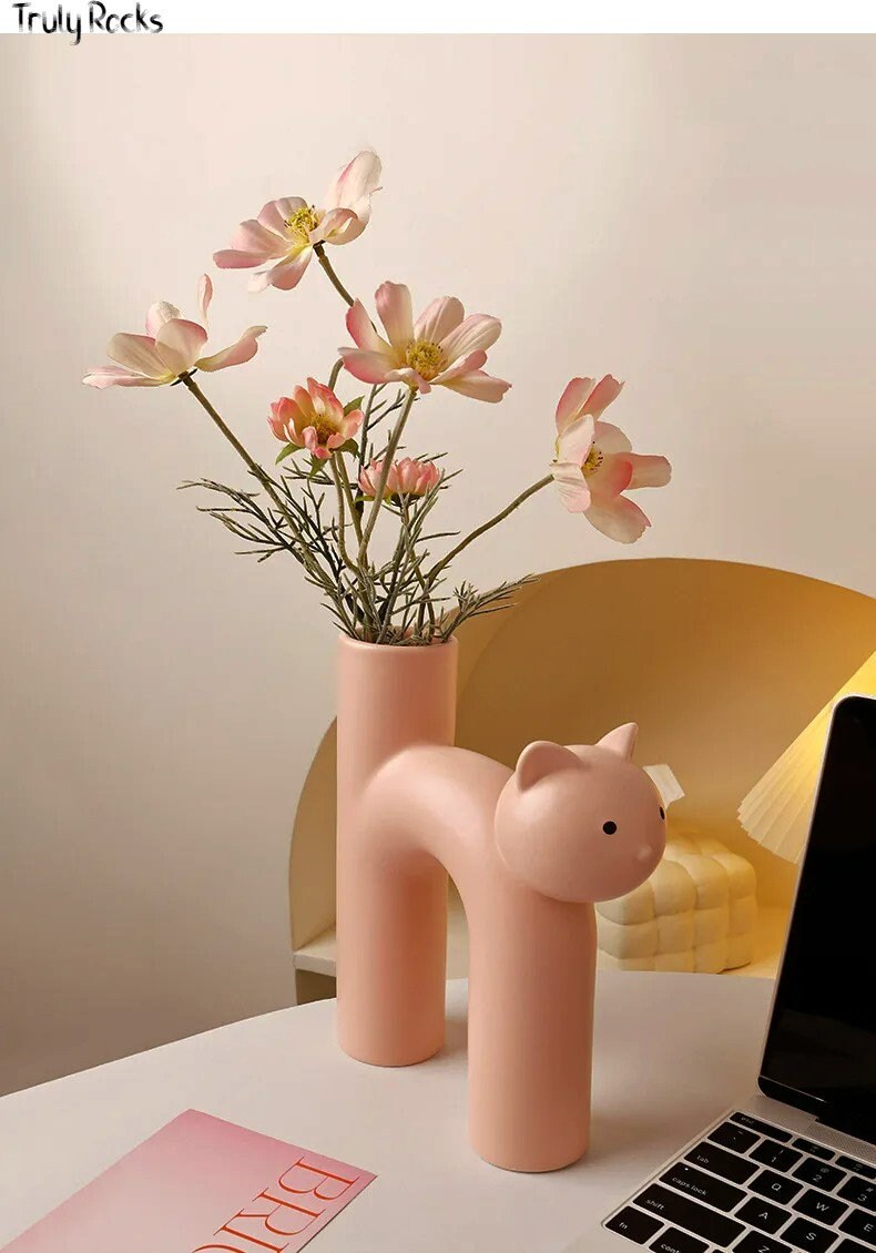 Cute Cat Vase Cathead H-shaped Tube Vase Flower Arrangement Hydroponics ...