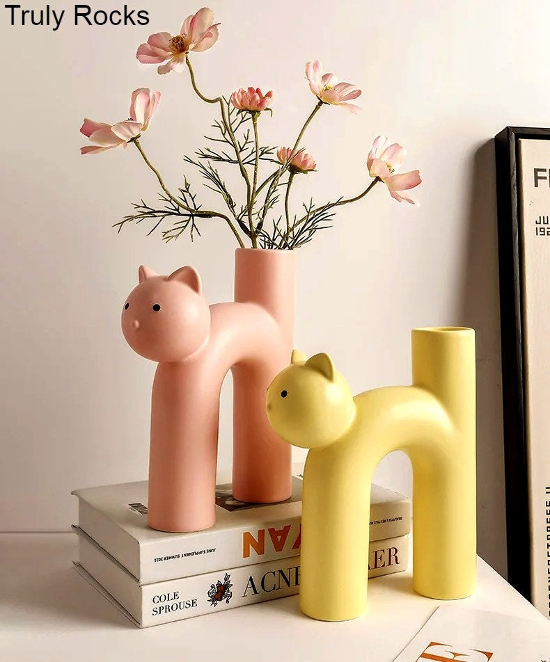 Cute Cat Vase Cathead H-shaped Tube Vase Flower Arrangement Hydroponics ...
