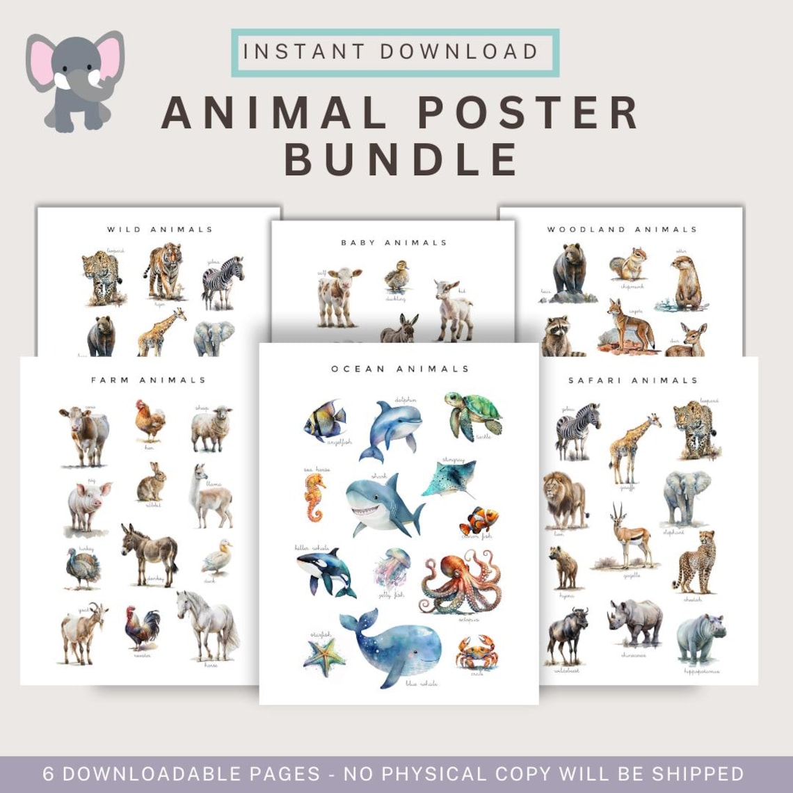 Animal Posters, Farm Animals, Wild Animals, Ocean Animals, Bundle ...