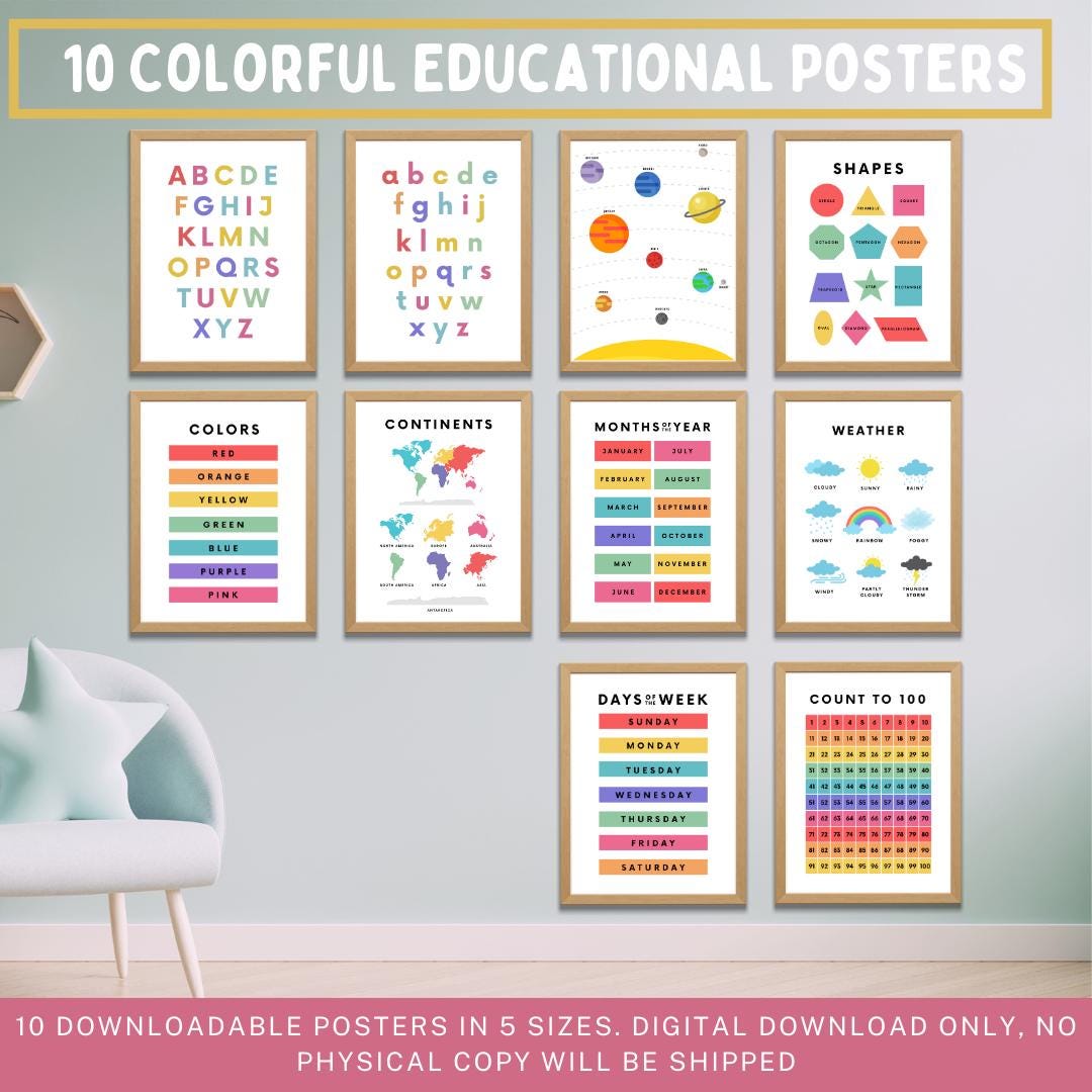 Educational Posters, Colorful Playroom Wall Art, Classroom Decor ...