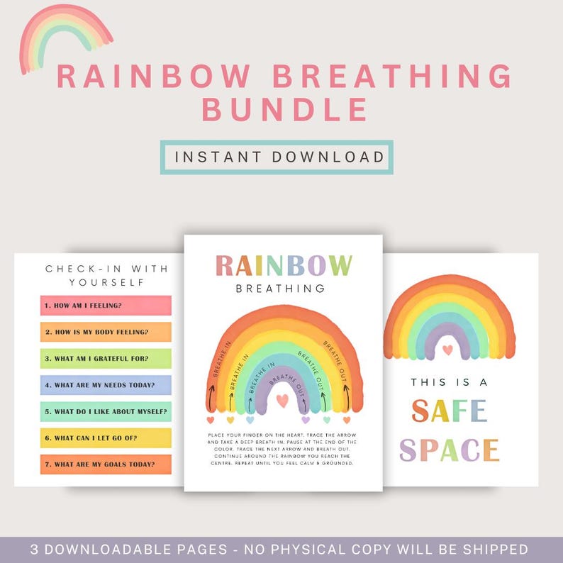 Rainbow Breathing Digital Download | Calming Corner | Classroom Poster ...