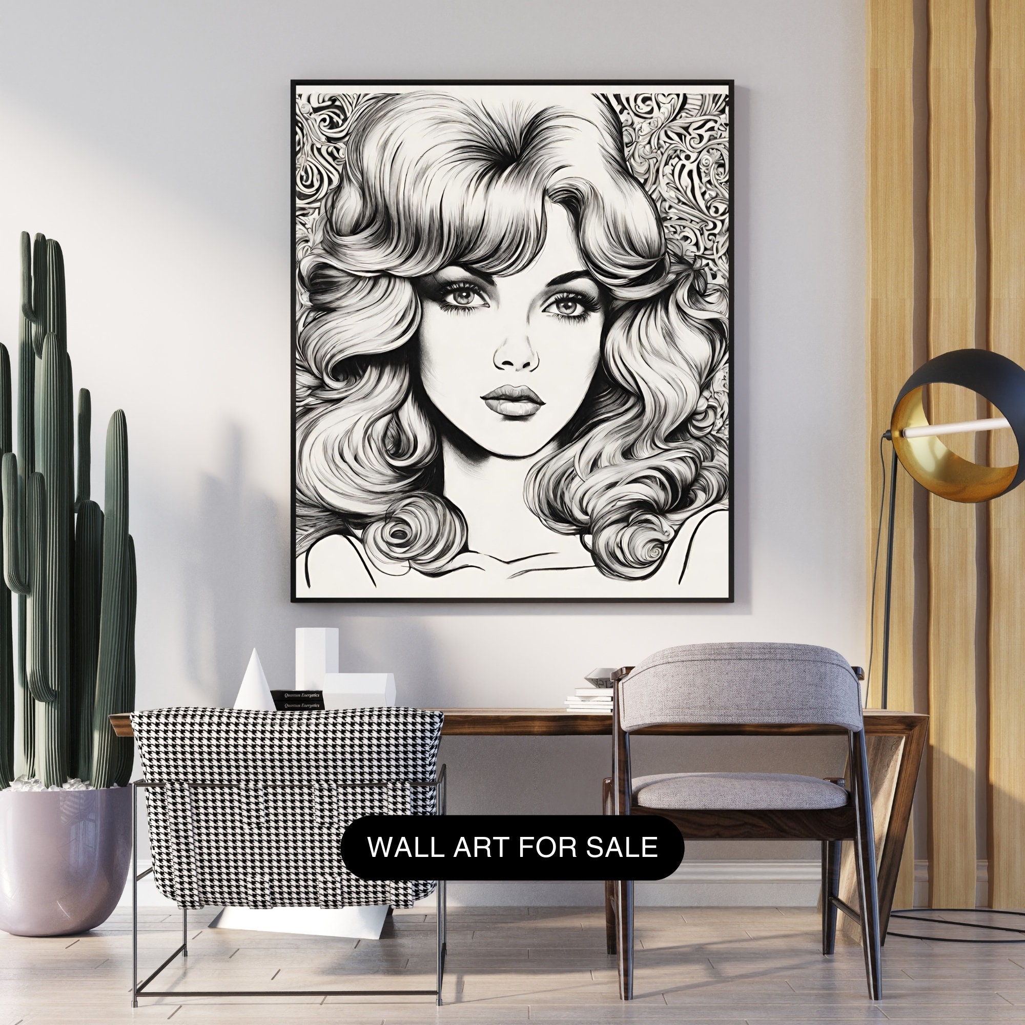 Portrait Vintage Girl Drawing Wall Art, Digital Download, Beautiful ...