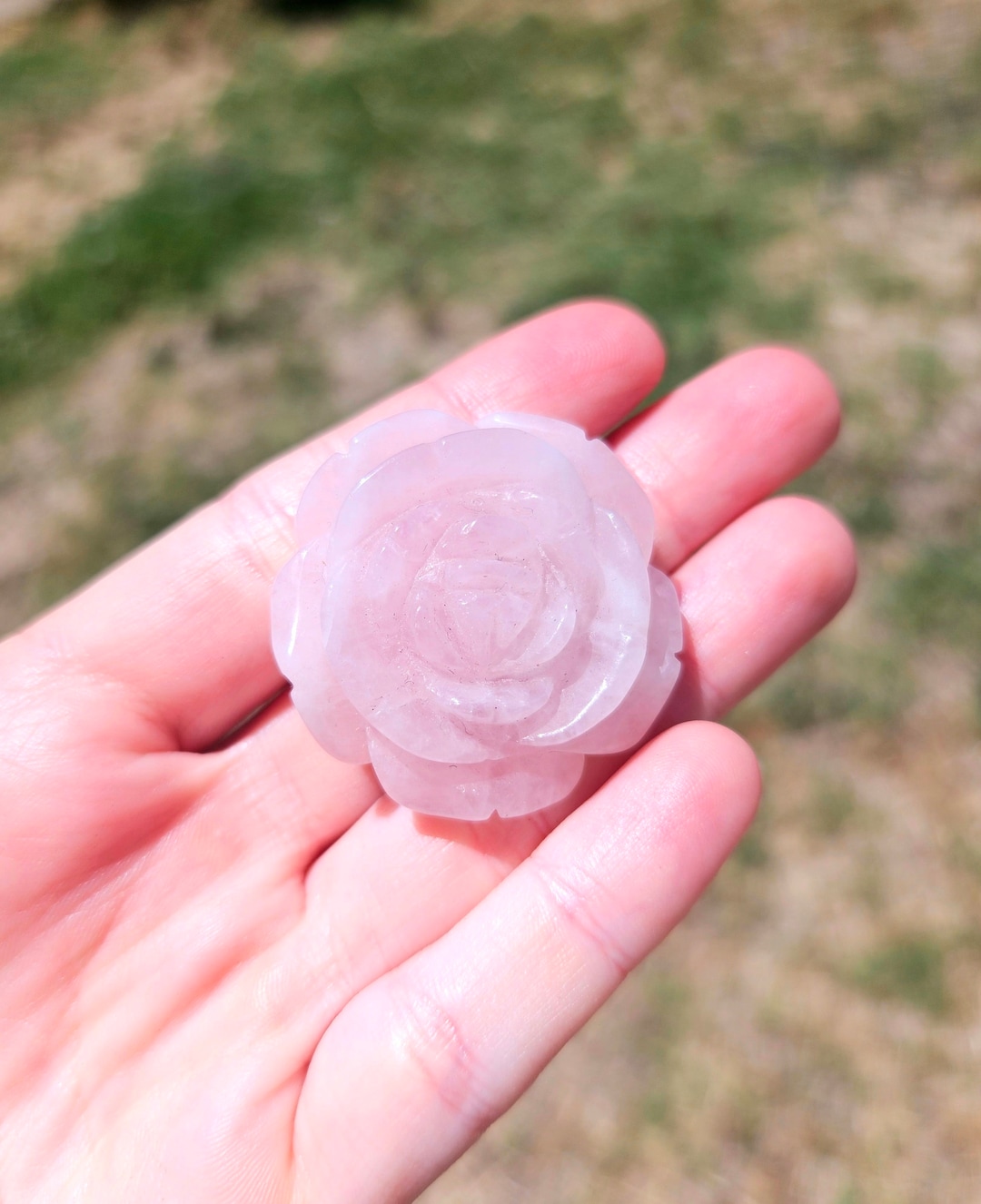 Carved Rose Quartz Rose, Carved Stone Flower, Rose Quartz Flower, Pink ...