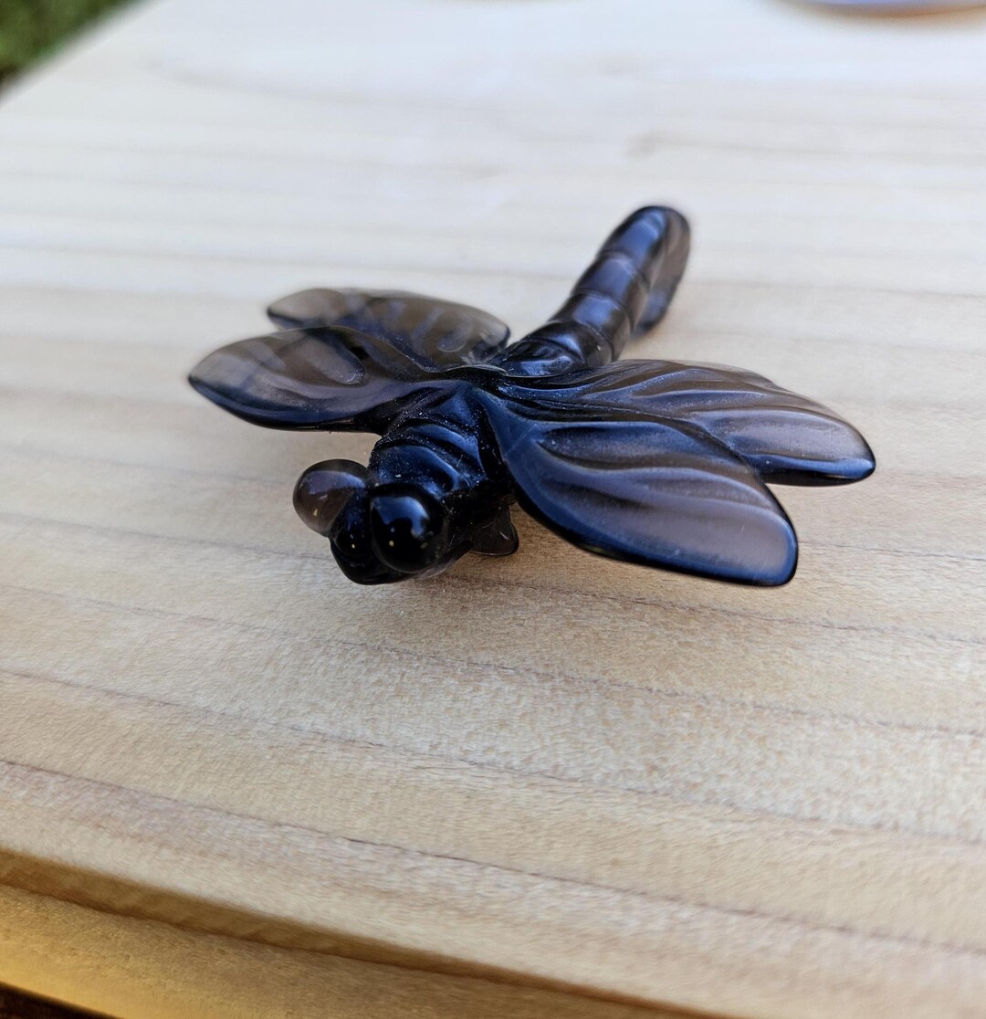 Ice Obsidian Dragonfly Carving, Obsidian Dragonfly Decor, Carved ...