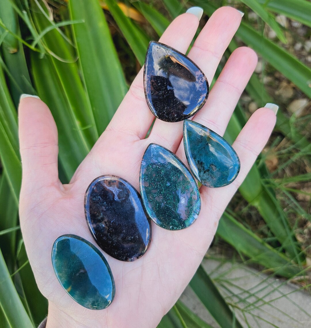 Moss Agate Cabochon Lot, Flat Cabochon, Large Moss Agate Cabochon ...