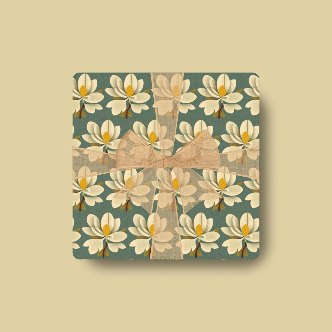 Luxury Magnolia Flower Wrapping Paper Vintage-inspired Mid-century ...
