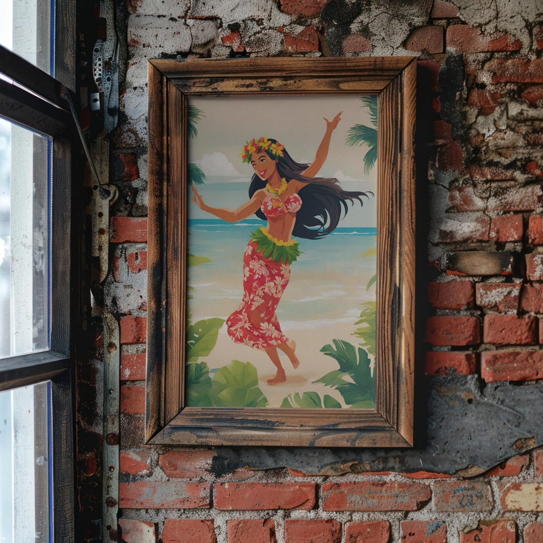 Vintage-inspired Hula Dancer Print - Hawaiian Beach Wall Art, Tropical ...