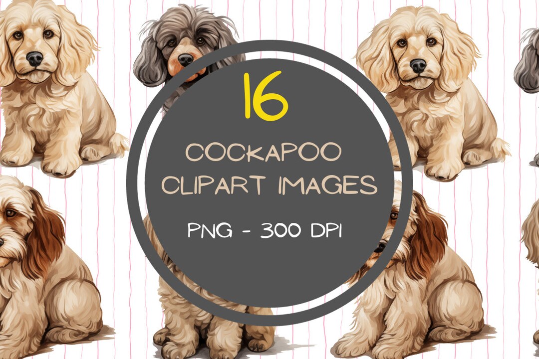 Cockapoo Clipart Set 16 Adorable PNG Images for Crafting, Dog Lovers ...