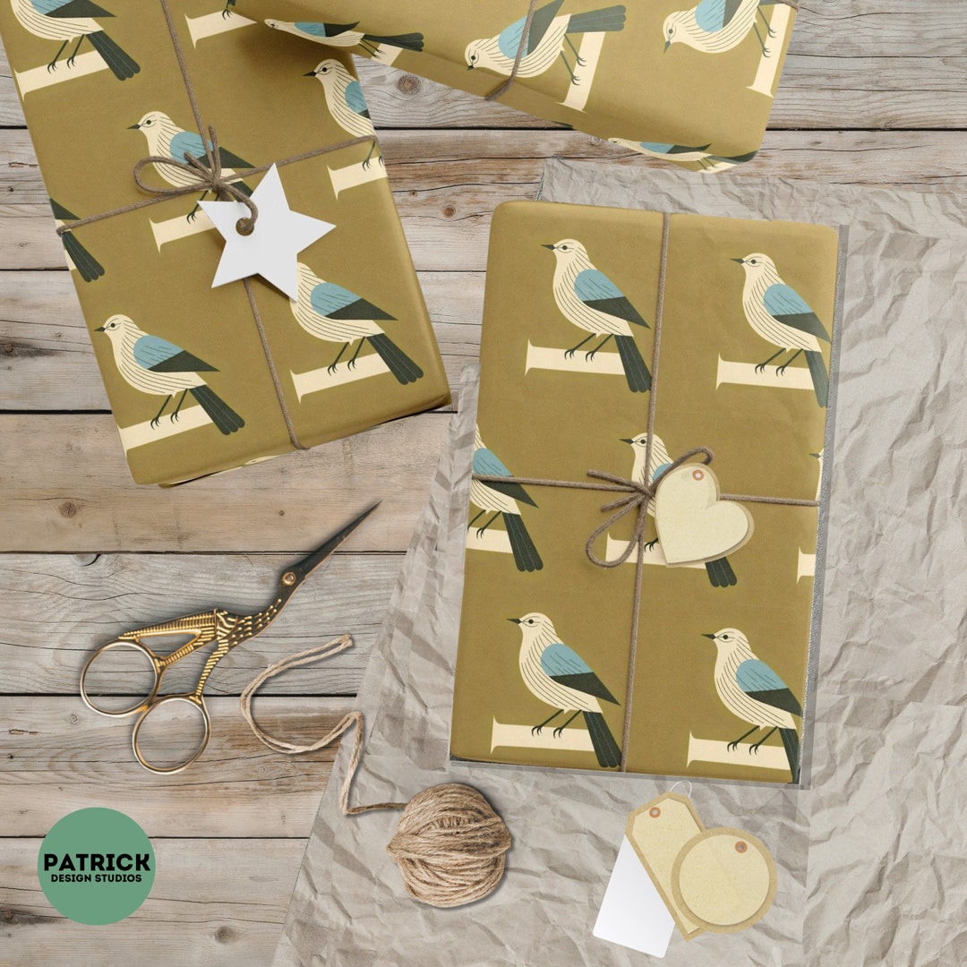 Mockingbird Wrapping Paper Retro Bird Gift Wrap, State Bird, Arkansas ...
