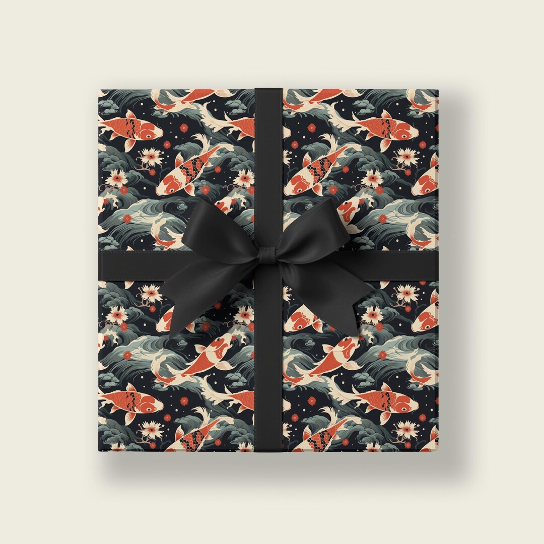 Koi Fish Luxury Gift Wrap Retro Japanese Pattern, Vintage-inspired Fish ...