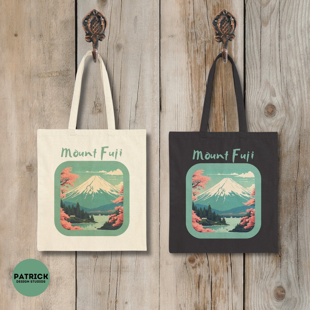 Retro Mount Fuji Tote Vintage-style, Japan Travel, Mt. Fuji Canvas Bag ...
