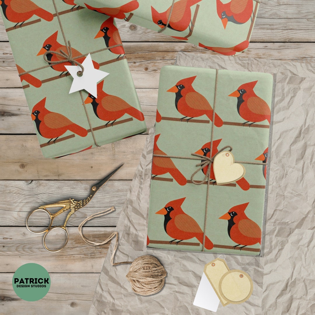 Cardinal Wrapping Paper Retro Bird Gift Wrap, State Bird, Illinois ...