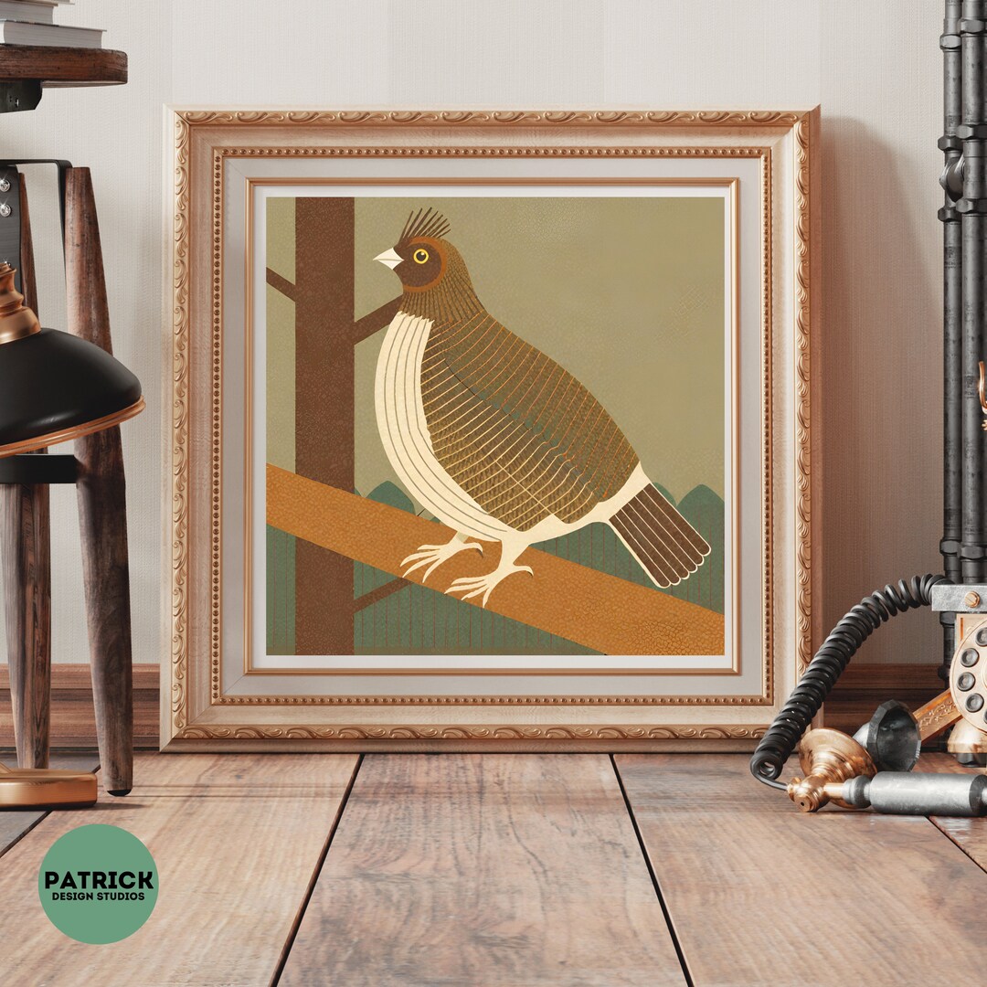 Ruffed Grouse Matte Print Pennsylvania State Bird, Mid-century Modern ...