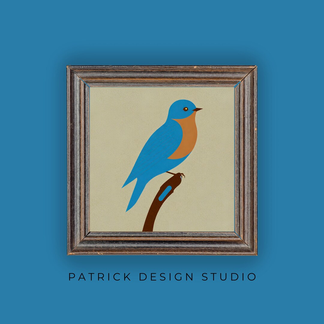 Mid-century Modern Eastern Bluebird Art Print Minimalist Home, Retro ...