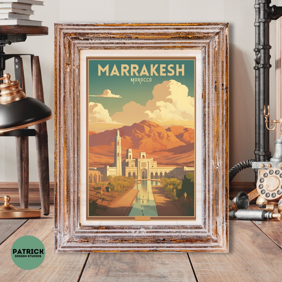 Marrakesh Travel Poster Retro Travel Print, Morocco Travel Poster ...