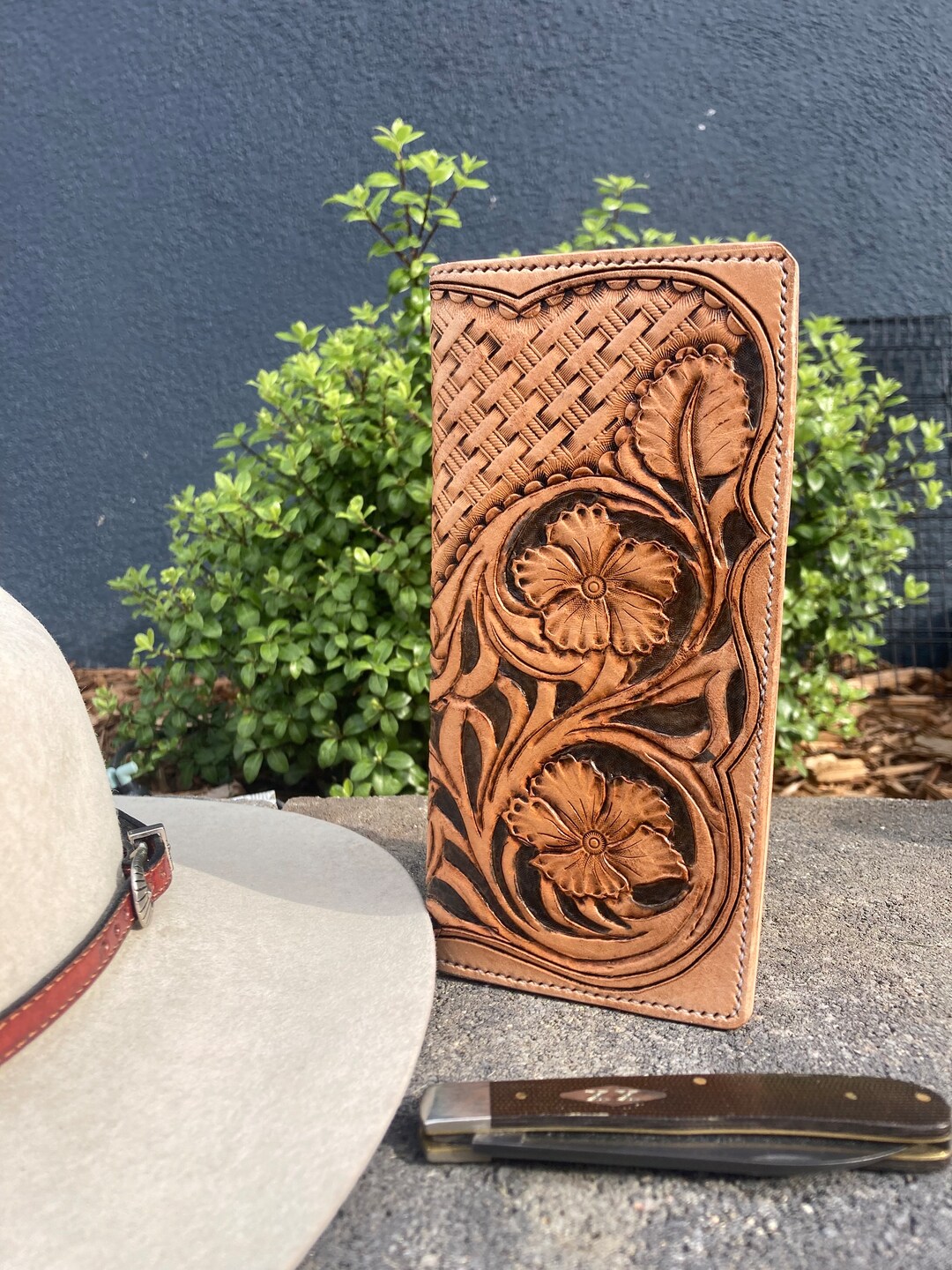 Hand Tooled Roper Wallet Mens Wallet, Floral Western Tooled Leather - Etsy