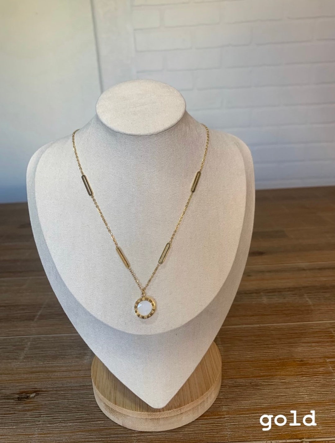 18K Gold Plated Stainless Steel Shell Necklace: Roman Numeral Pendant ...
