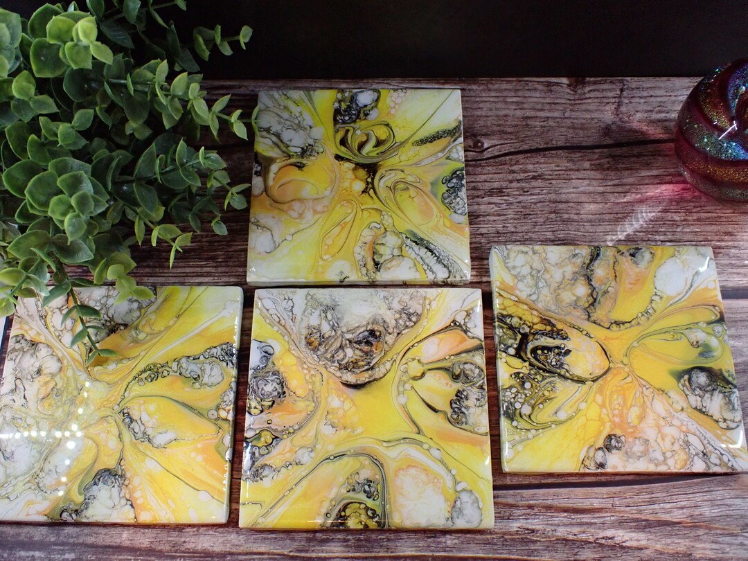 Coaster Set, These Fluid Art Ceramic Coasters Have High Gloss Resin ...