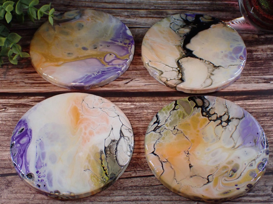 Coasters Paint Pour With Acrylic Paint and High Gloss Resin, Coasters ...