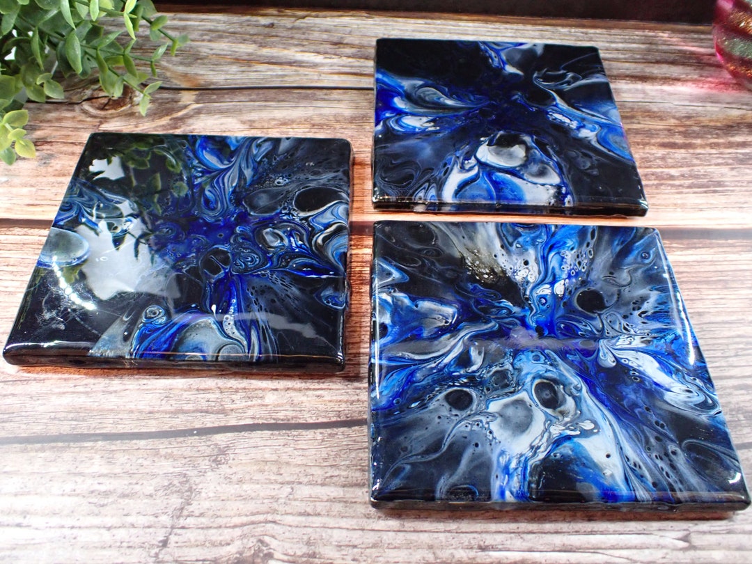Fluid Art Coasters, These Ceramic Coasters Have High Gloss Resin ...