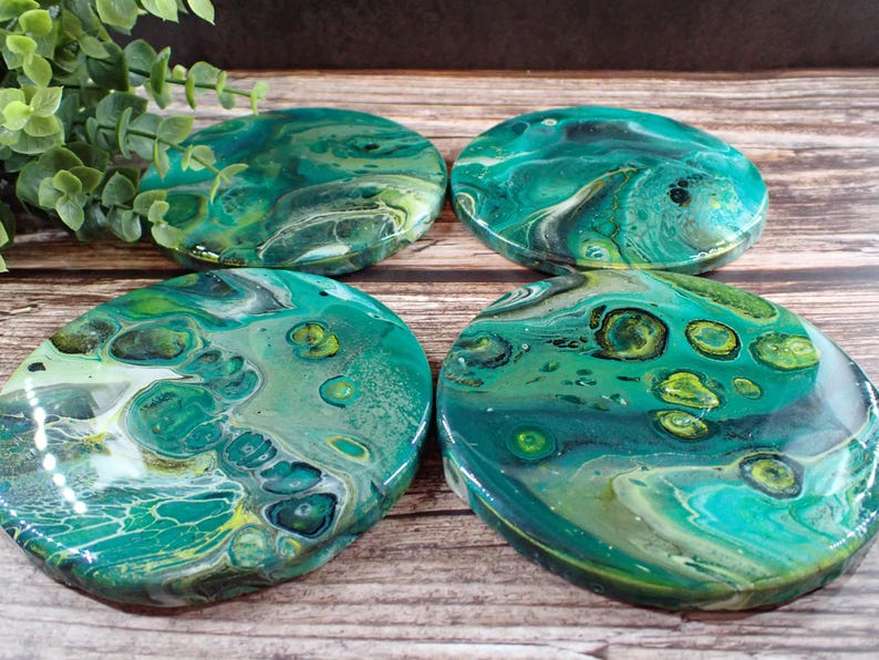 Coasters - Paint Pour With Acrylic Paint and High Gloss Resin, Coasters ...