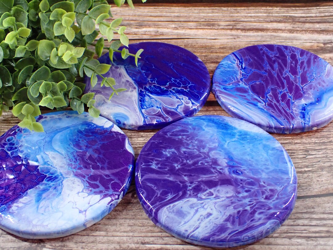 Coasters - Paint Pour With Acrylic Paint and High Gloss Resin, Coasters ...