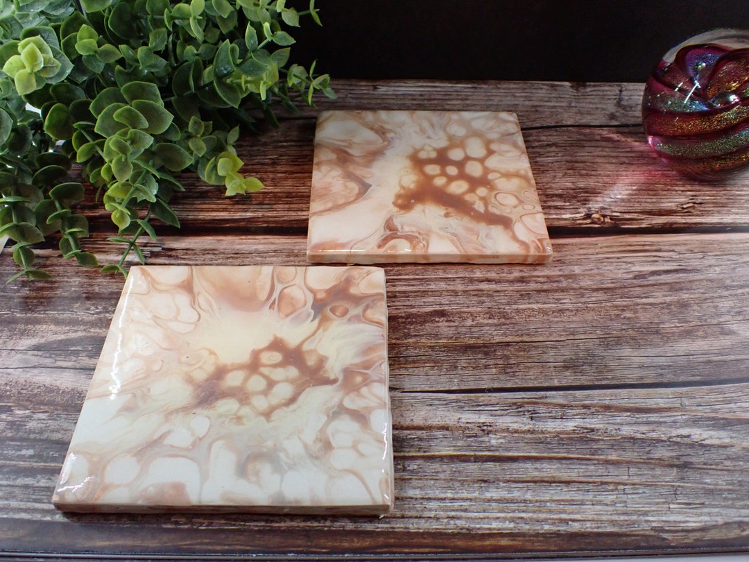 Ceramic Acrylic Paint Coasters Have High Gloss Resin, Coasters Have a ...