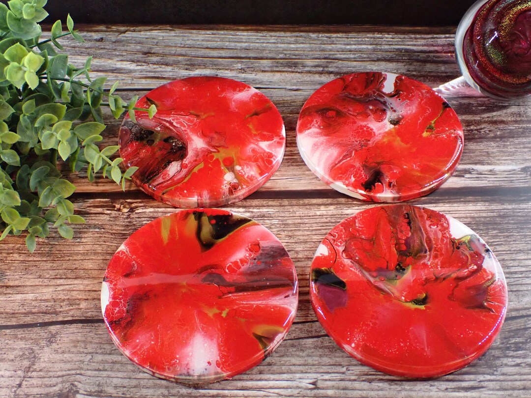 Ceramic Acrylic Paint Coasters Have High Gloss Resin, Coasters Have a ...