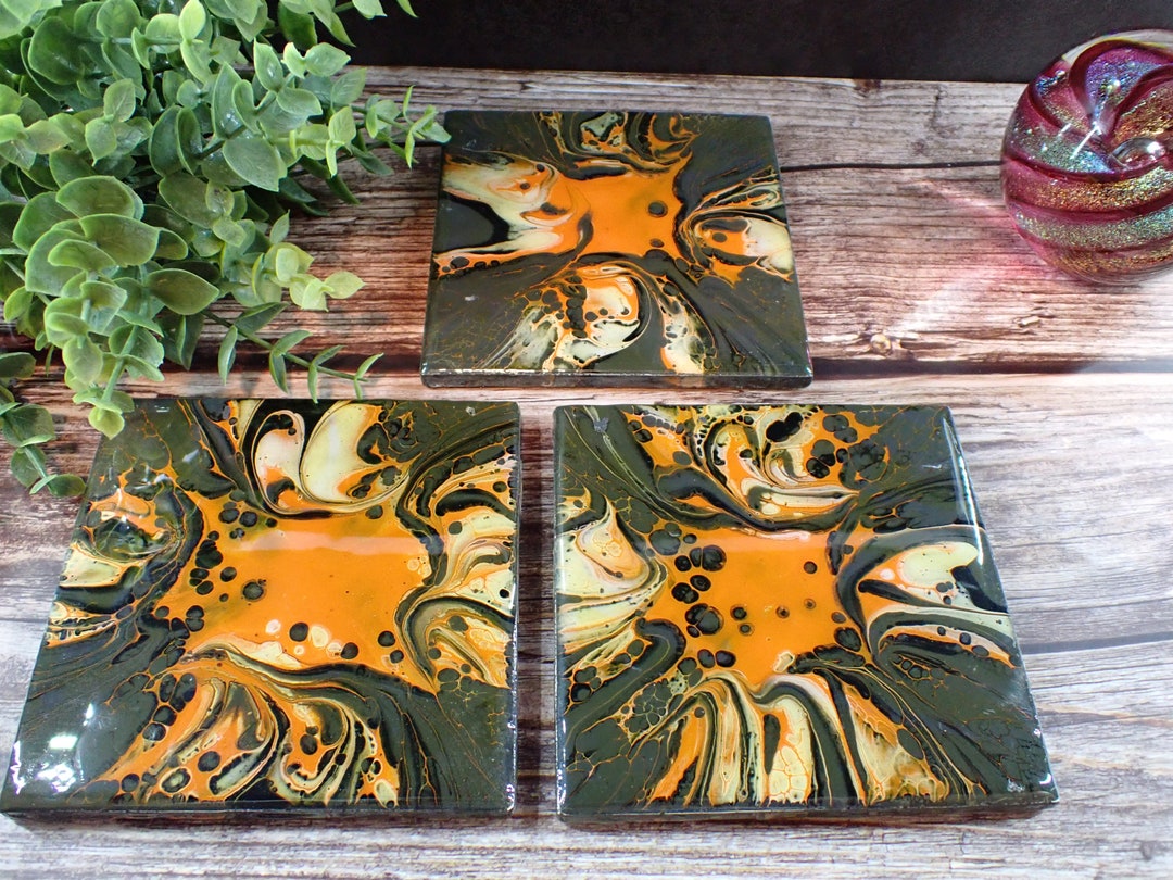 Ceramic Acrylic Paint Coasters Have High Gloss Resin, Coasters Have a ...