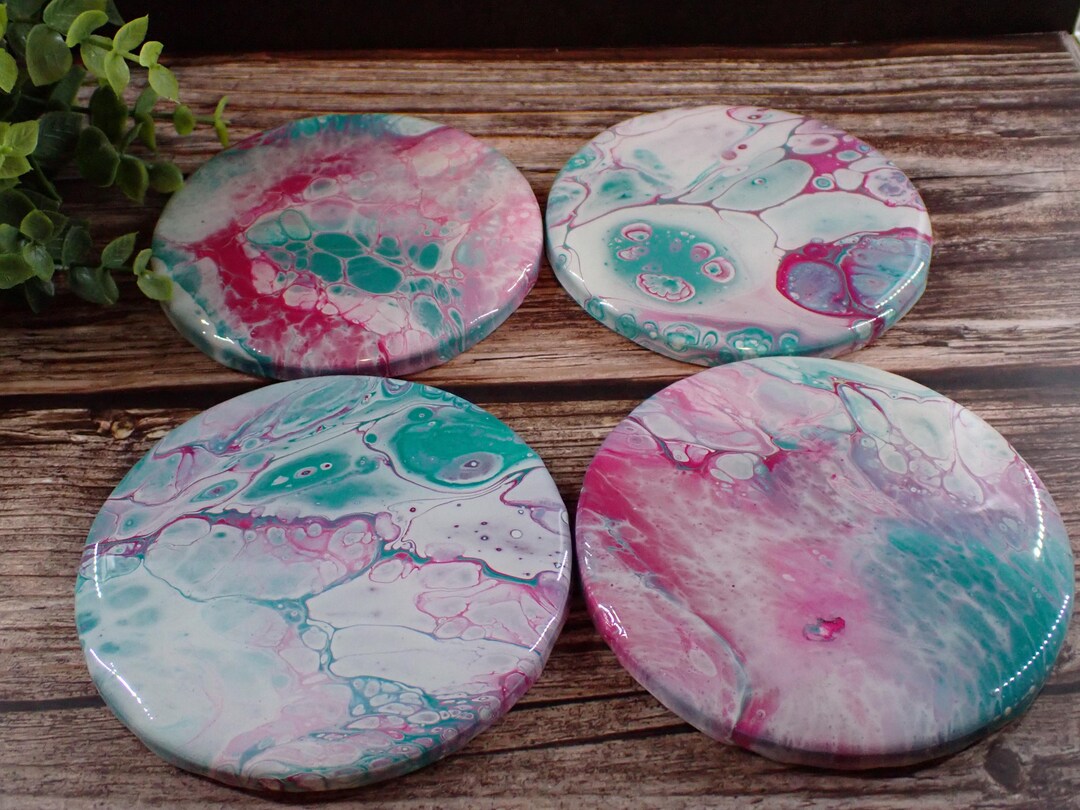 Coasters Paint Pour With Acrylic Paint and High Gloss Resin, Coasters ...
