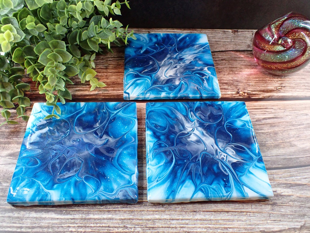 Ceramic Acrylic Paint Coasters Have High Gloss Resin, Coasters Have a ...