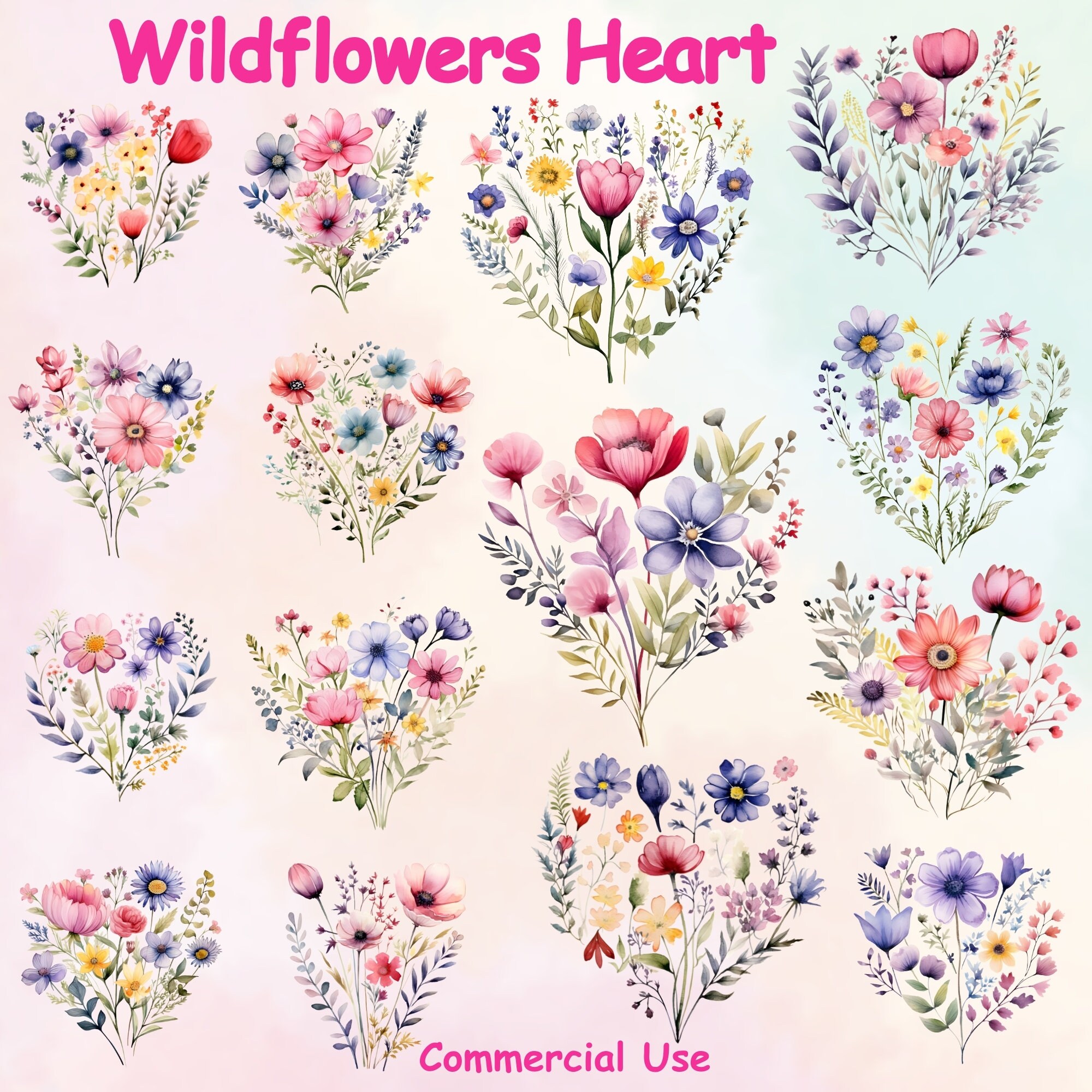 Wildflowers Heart Clipart PNG, Wildflowers Heart, Wildflowers PNG ...