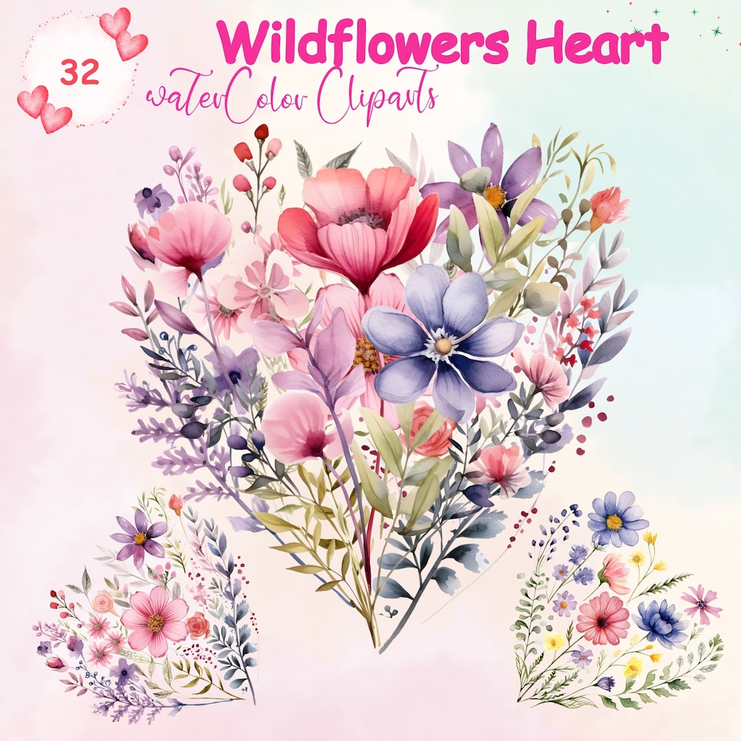 Wildflowers Heart Clipart PNG, Wildflowers Heart, Wildflowers PNG ...