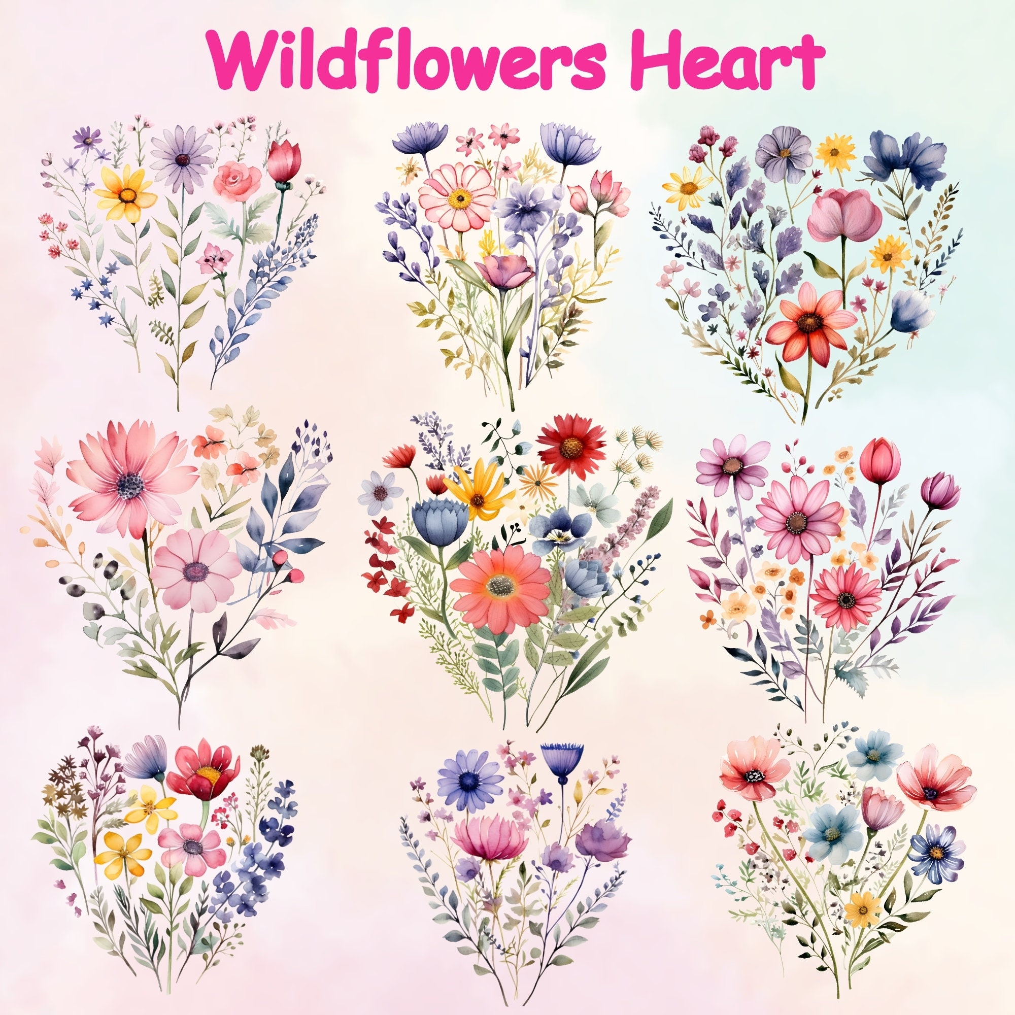Wildflowers Heart Clipart PNG, Wildflowers Heart, Wildflowers PNG ...