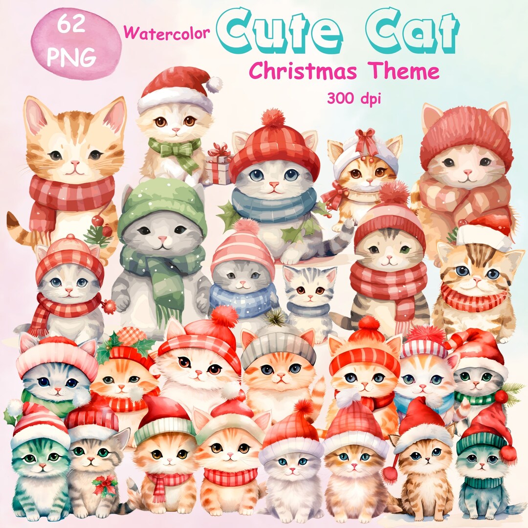 Cute Cat Christmas Clipart PNG, Cute Cat Christmas, Cute Cat PNG, Cute ...