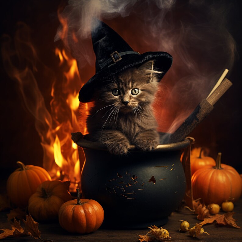 Spooky Kitten Halloween Digital Art Print - Etsy