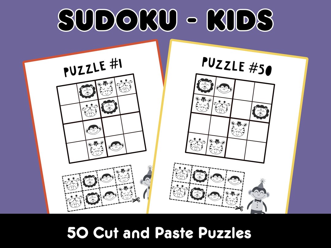 Beginner 4x4 Sudoku Printable Puzzles With Pictures | 50 Cut and Paste ...