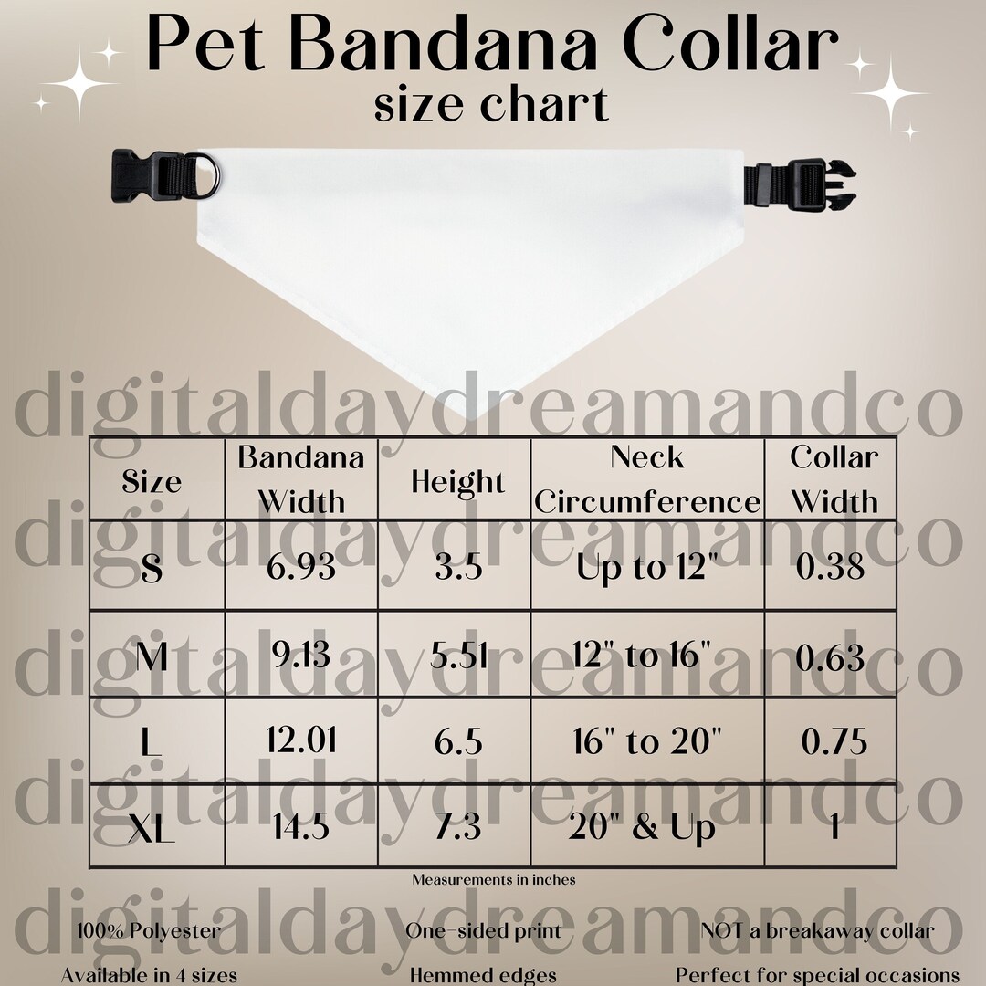 Dog Bandana Collar Size Chart Dog Collar Mockup Cat Collar - Etsy