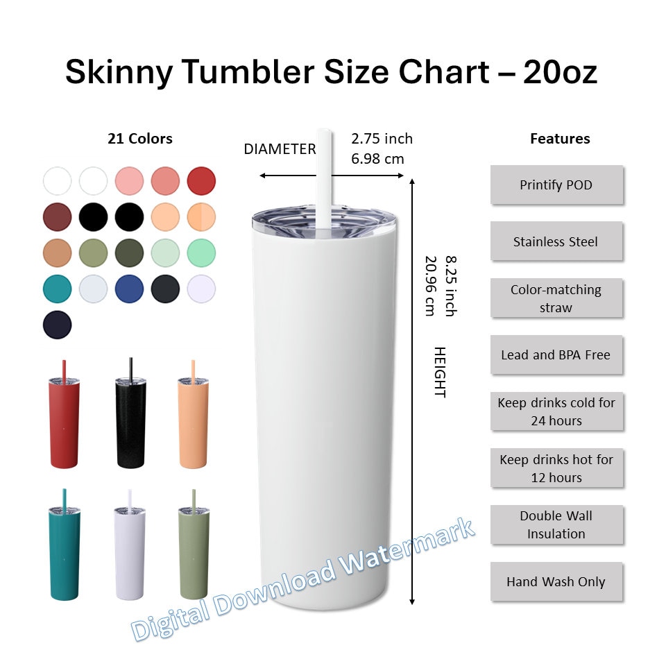Skinny Tumbler Size Chart Bundle 20oz Tumbler Size Charts 4 Styles 4 ...