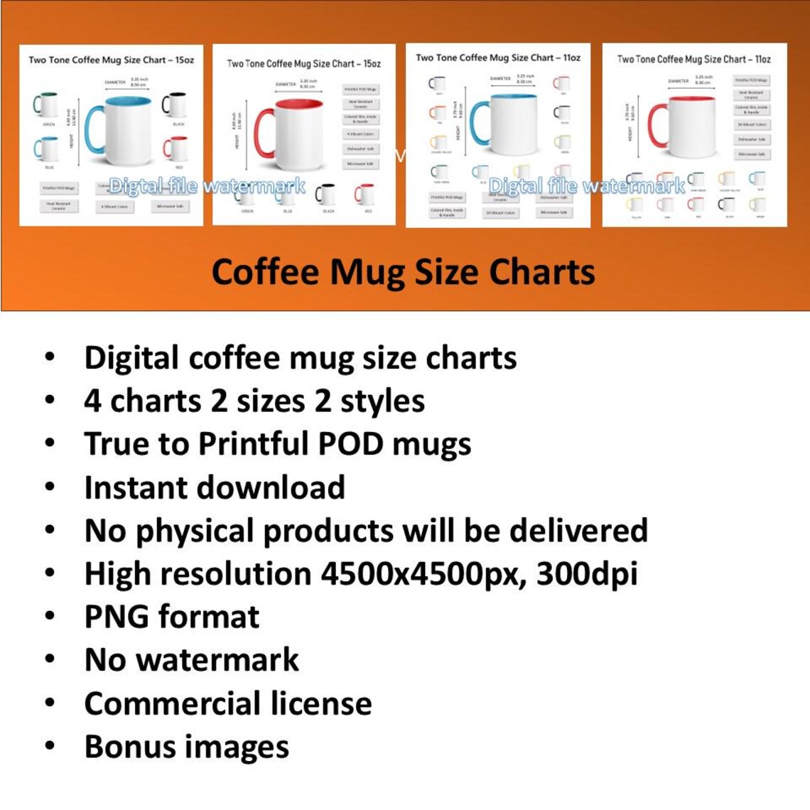 Two Tone Mug Size Chart 15oz 11oz Mug Size Charts Coffee Cups 2 Sizes 2 ...