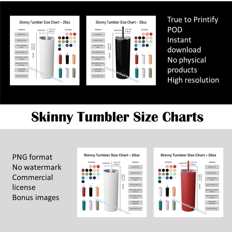 Skinny Tumbler Size Chart Bundle 20oz Tumbler Size Charts 4 Styles 4 ...