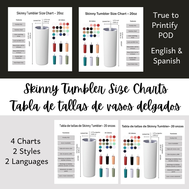 Skinny Tumbler Size Chart Bundle 20oz Tumbler Size Charts English ...