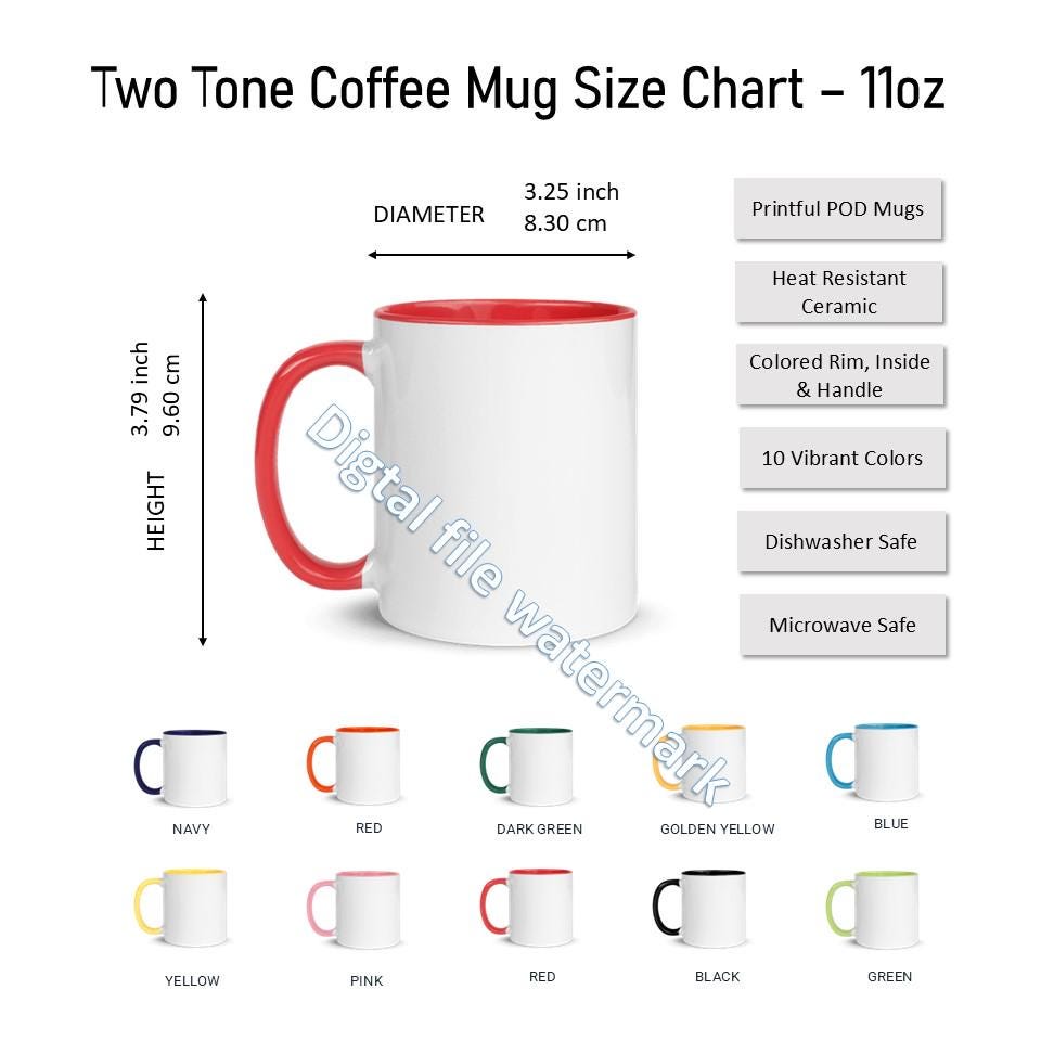 Two Tone Mug Size Chart 15oz 11oz Mug Size Charts Coffee Cups 2 Sizes 2 ...