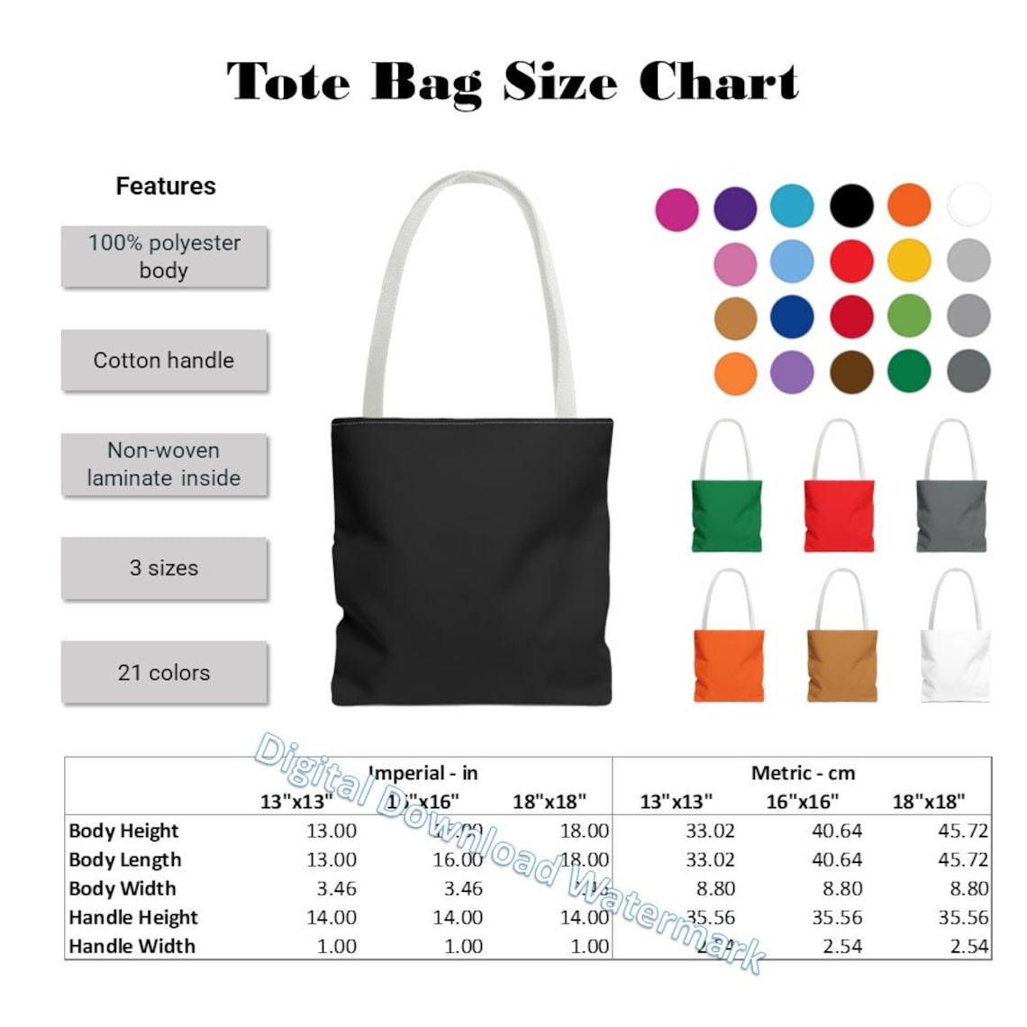 Tote Bag Size Chart Tote Bag Size Charts Fashion Accessories 4 Designs 4 Chart Bundle Holiday ...