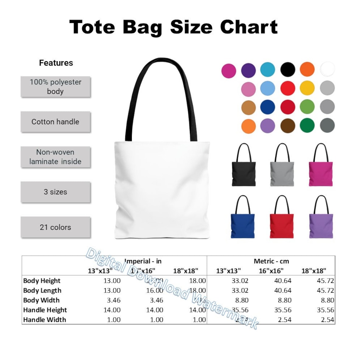 Tote Bag Size Chart Tote Bag Size Charts Fashion Accessories 4 Designs ...