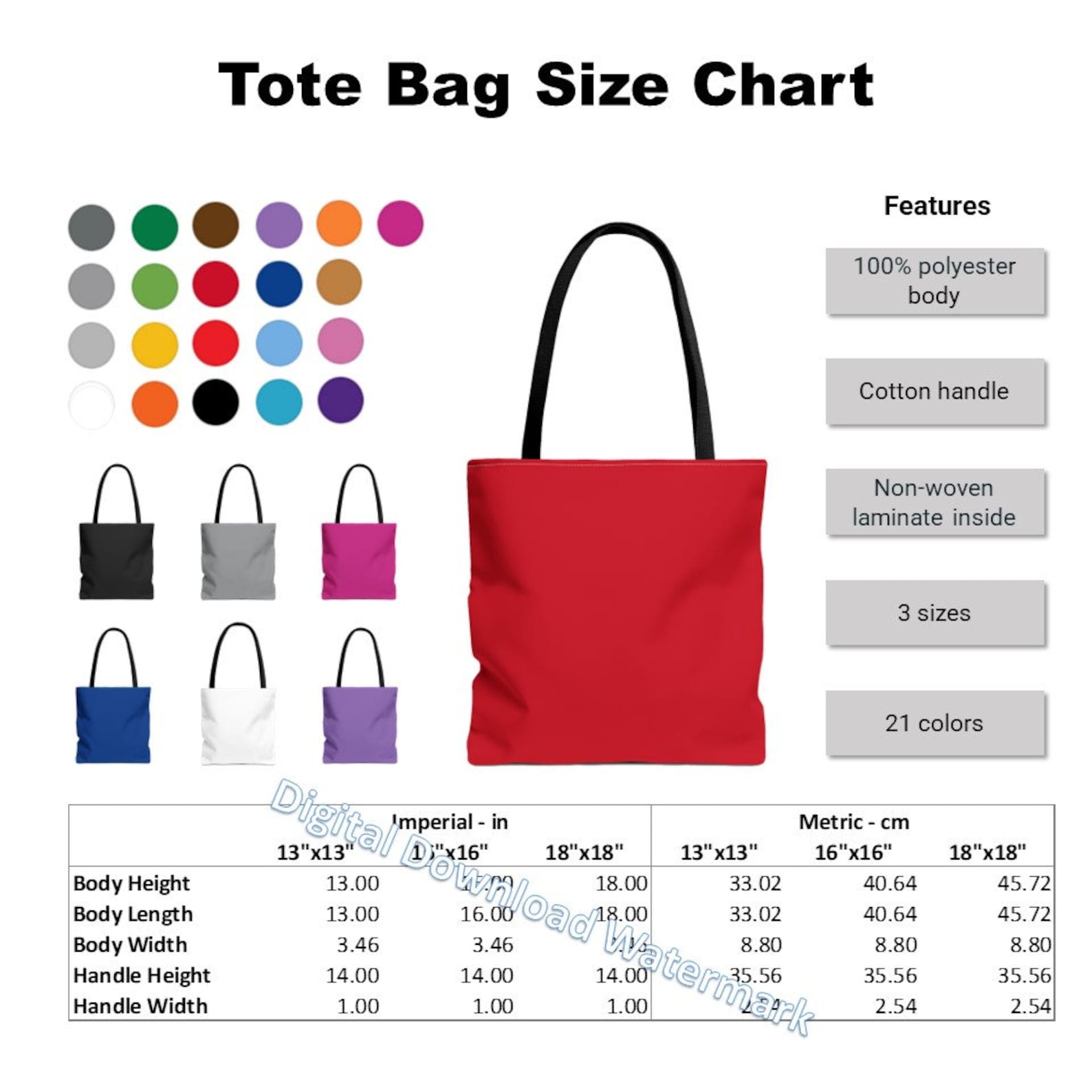 Tote Bag Size Chart Tote Bag Size Charts Fashion Accessories 4 Designs ...