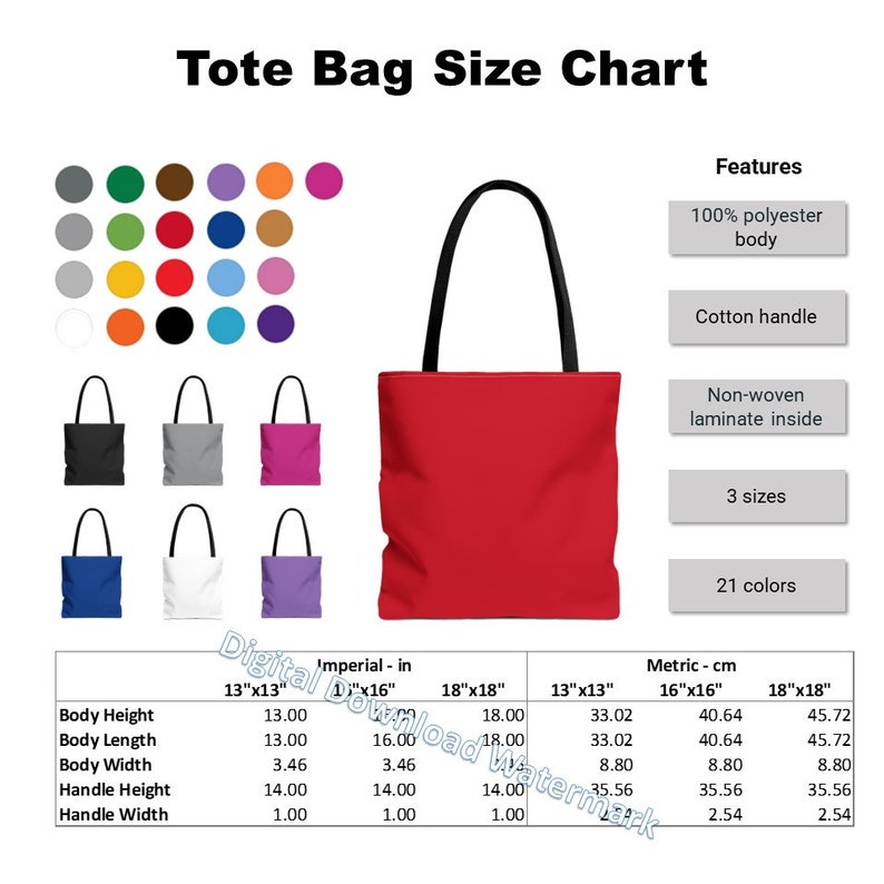 Tote Bag Size Chart Tote Bag Size Charts Fashion Accessories 4 Designs ...