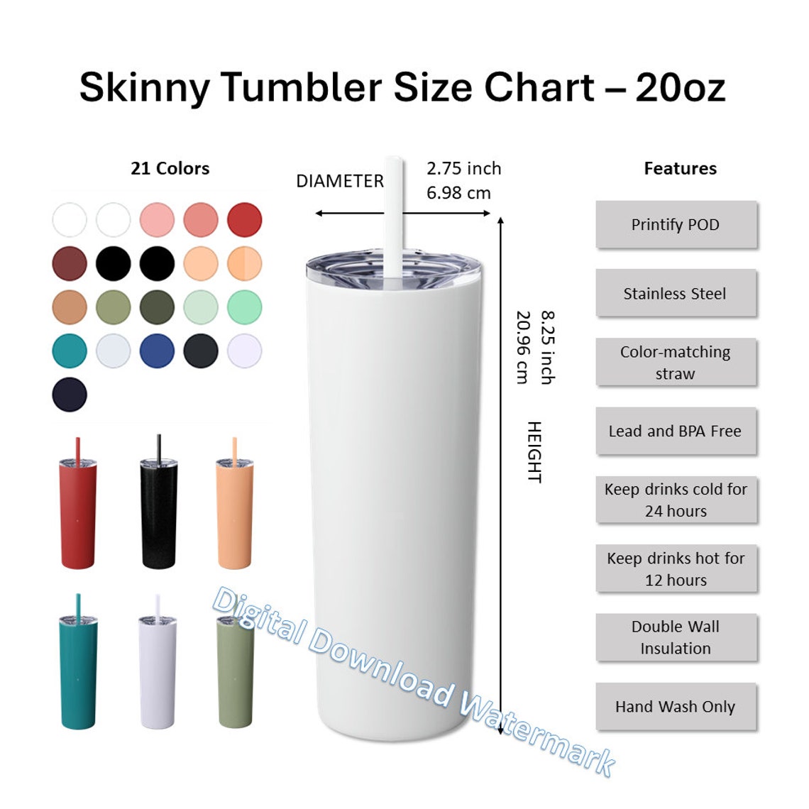 Skinny Tumbler Size Chart Bundle 20oz Tumbler Size Charts English