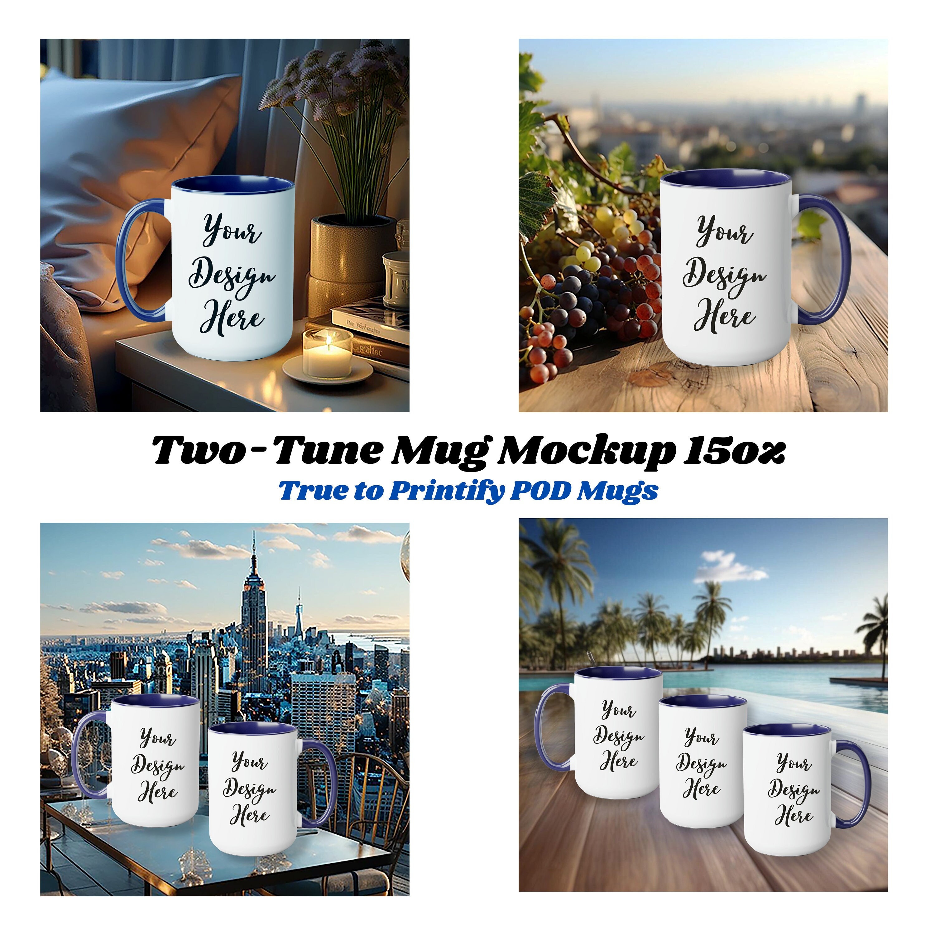 Two Tone Coffee Mug Mockup 15oz Mockups Navy Blue Coffee Cups Mockup ...