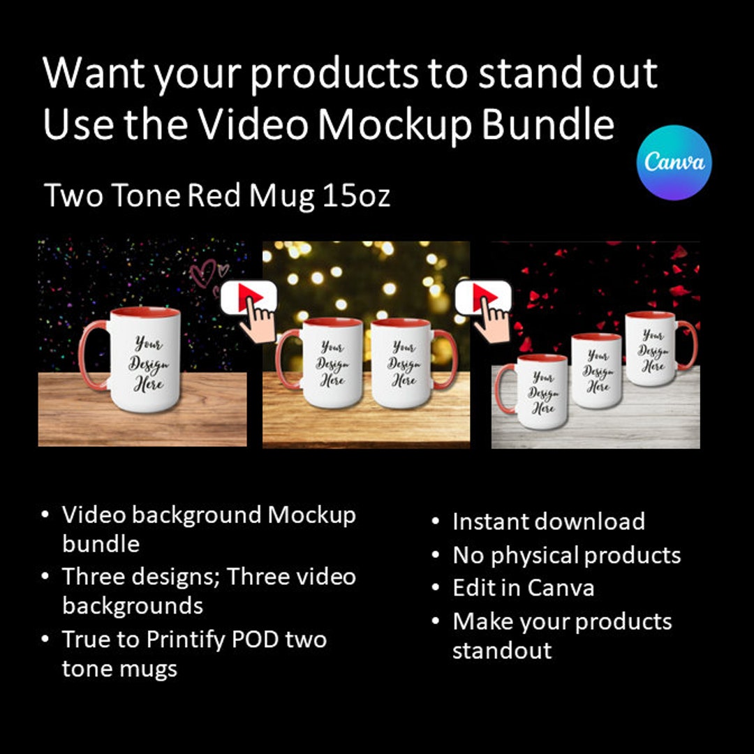 Two Tone Mug Video Mockup Bundle Video Background 15oz Mugs Red Mockups ...